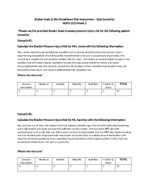 Braden Scale Practice with answers - Braden Scale Practice Refer to the ...