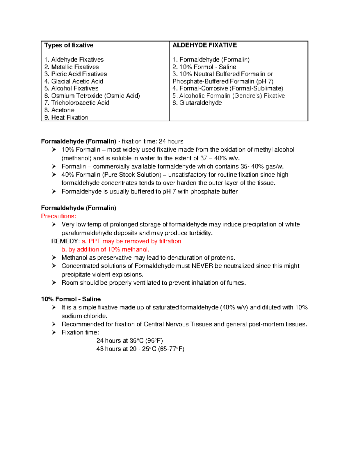 Trances-Histopath - STUDY WELL - Types of fixative Aldehyde Fixatives ...