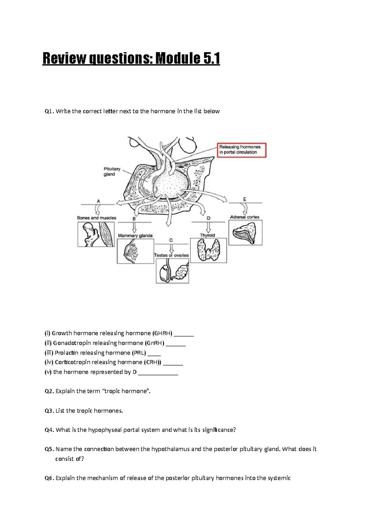 Endocrine review questions - Review questions: Module 5. - Studocu