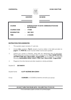 Tutorial 1 - ITT300 Data Communications & Networking Topology Analysis ...