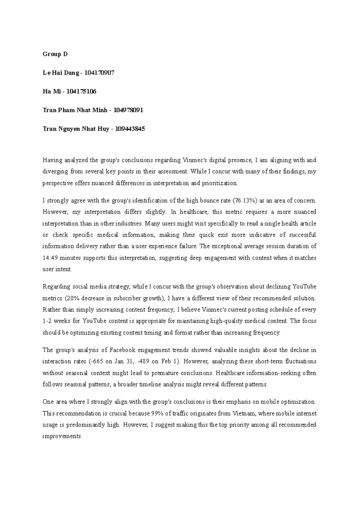 Reflective Writing Task Week 4 - Group D Analysis on Digital Presence ...