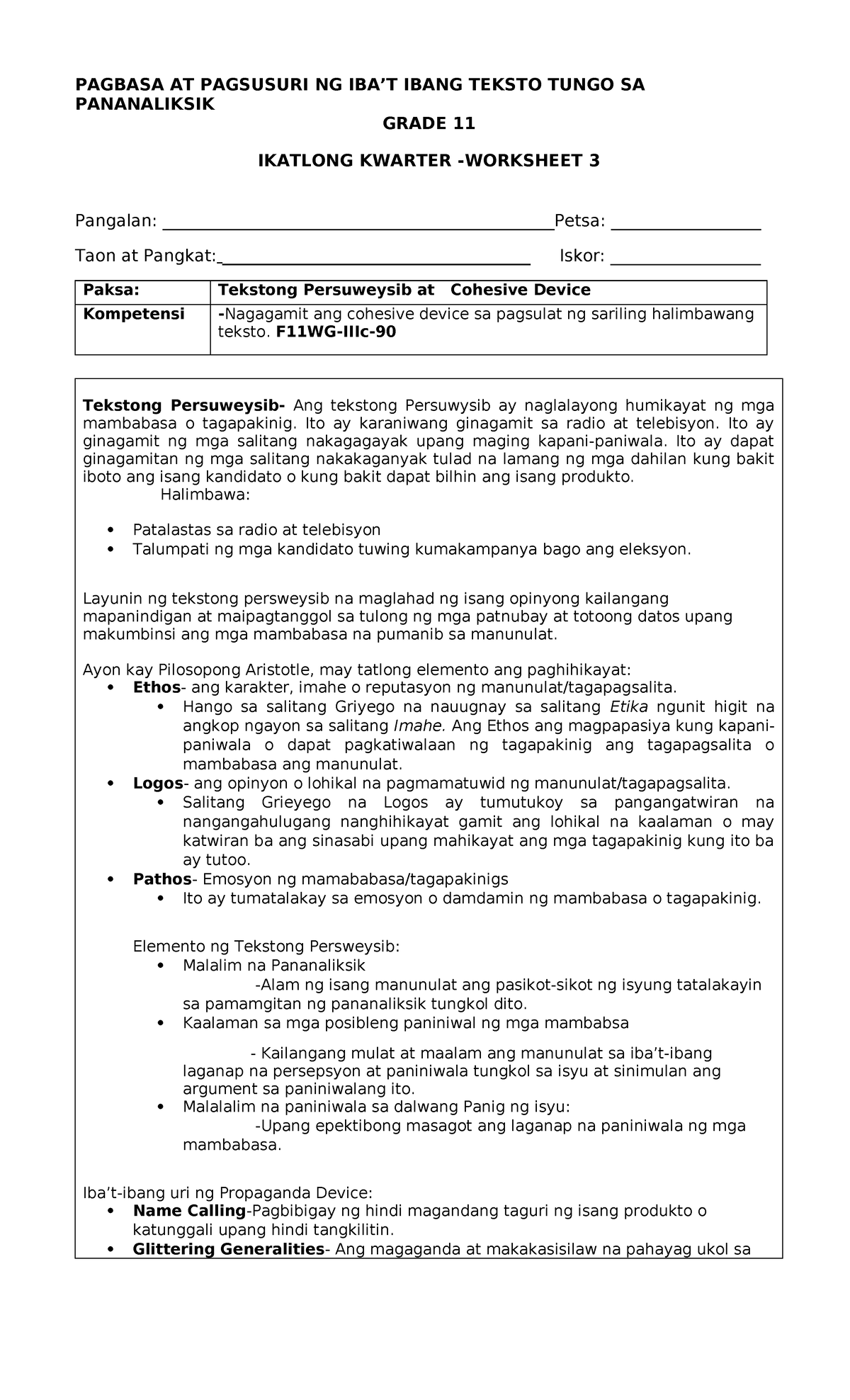Pagbasa-at-Pagsusuri-Q3-W3 Final - PAGBASA AT PAGSUSURI NG IBA’T IBANG ...