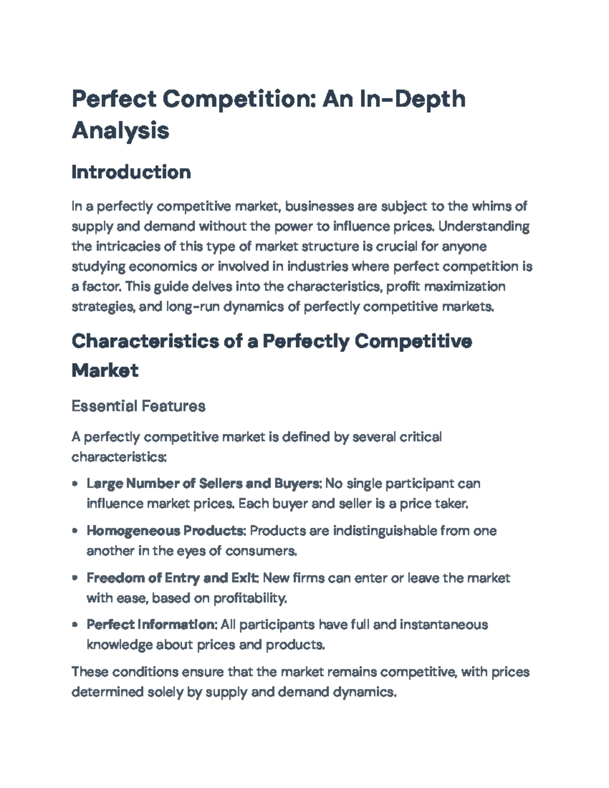 Perfect Competition & Profit Dynamics: Short and Long-Run Analysis ...