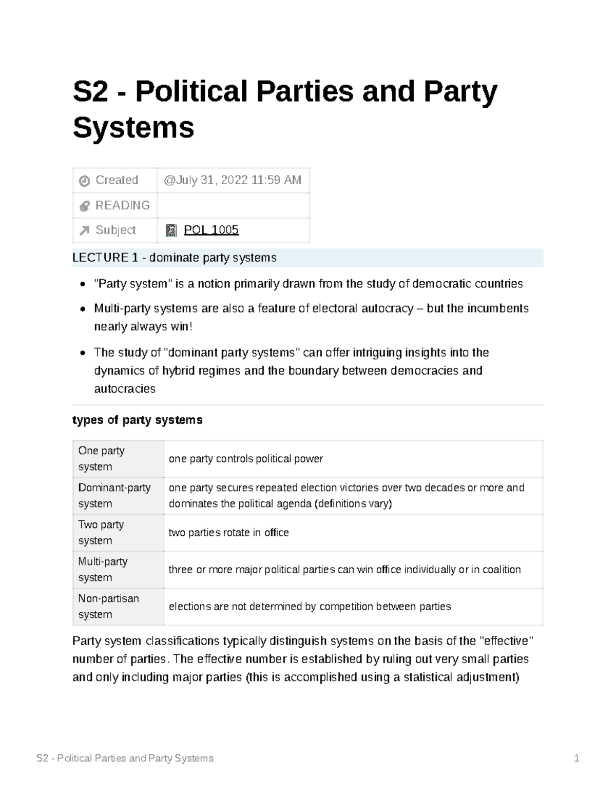 S2 - Lecture on Political Parties and Electoral Systems in Democracies ...