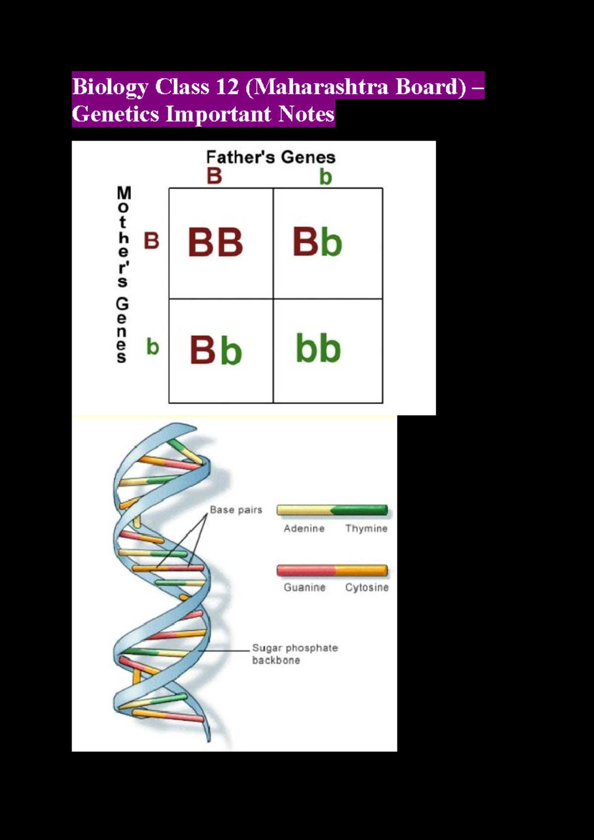 Maharashtra Board Class 12 Biology Genetics Important Notes for Exams ...