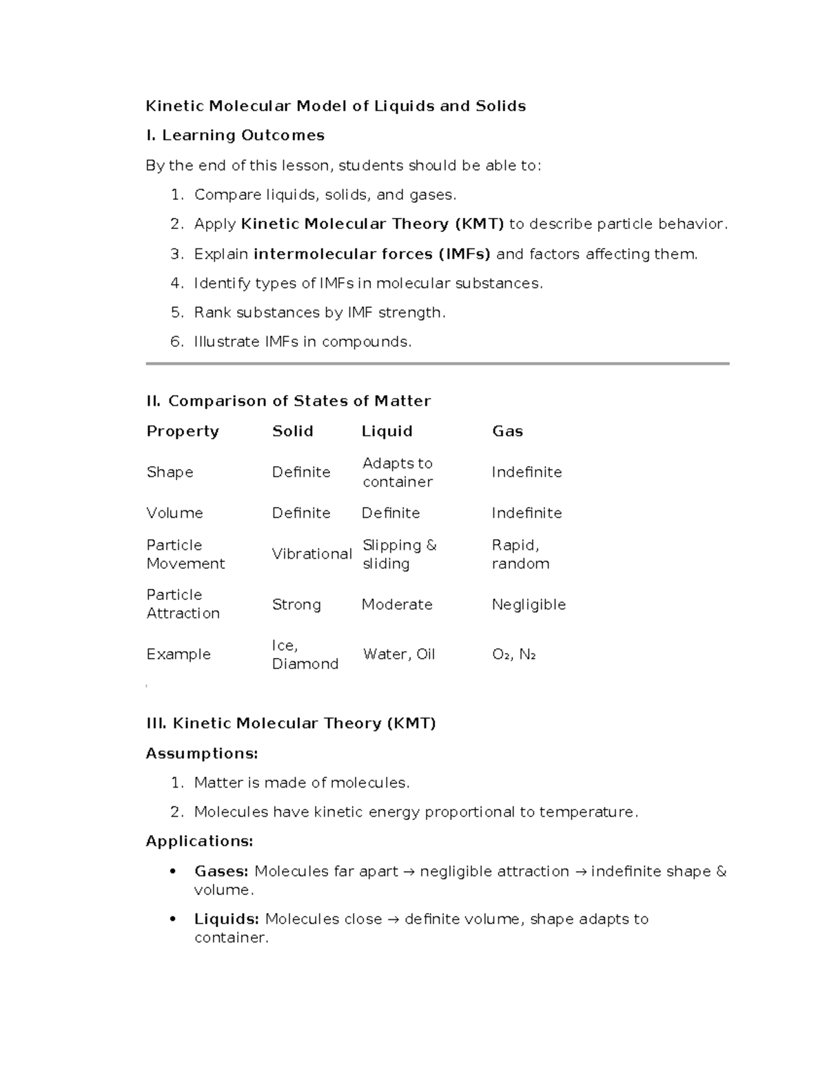 CHEM-2: Kinetic Molecular Model of Liquids & Solids - Lesson Notes ...