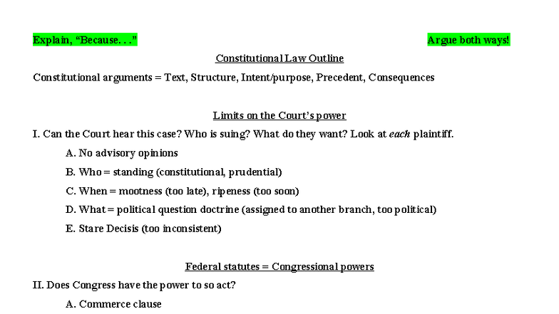 Constitutional Law Outline: Con Law Browde S2007 Notes - Studocu