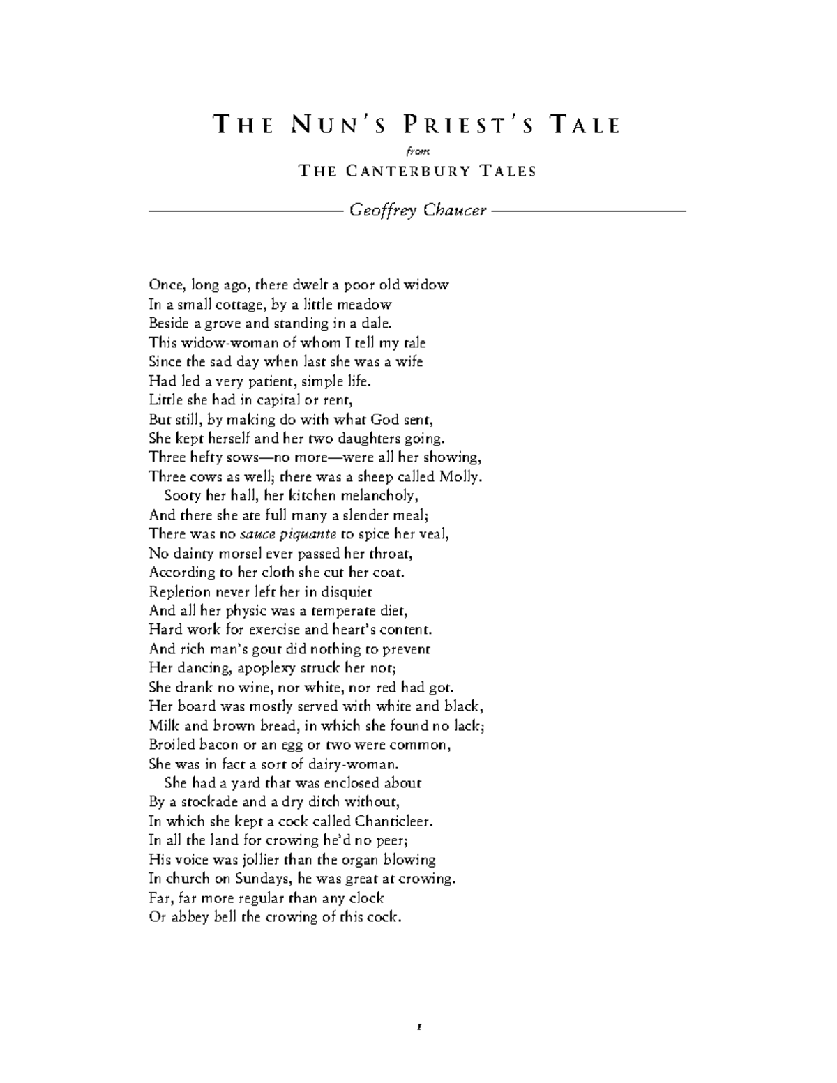 Nunstale - Nun priest tale notes - from T H E C A N T E R B U R Y T A L ...