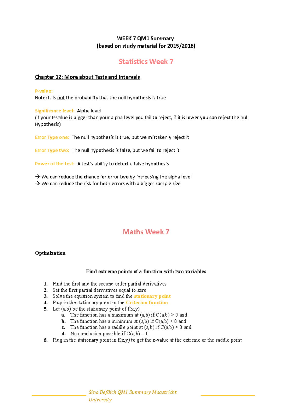 WEEK 7 QM1 Summary - WEEK 7 QM1 Summary (based on study material for ...