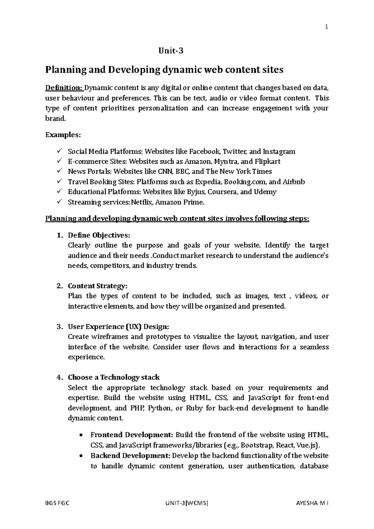 WCMs Unit-3: Planning & Developing Dynamic Web Content Sites Notes ...