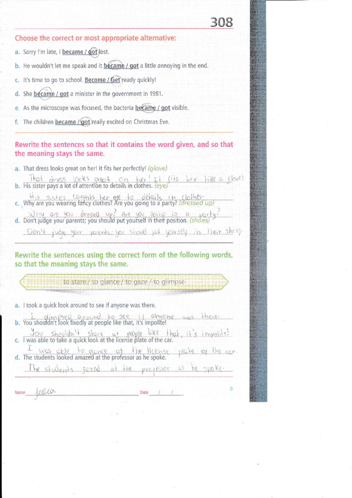 Lesson 308 - W12: Rewrite Sentences & Word Forms Exercise - Studocu