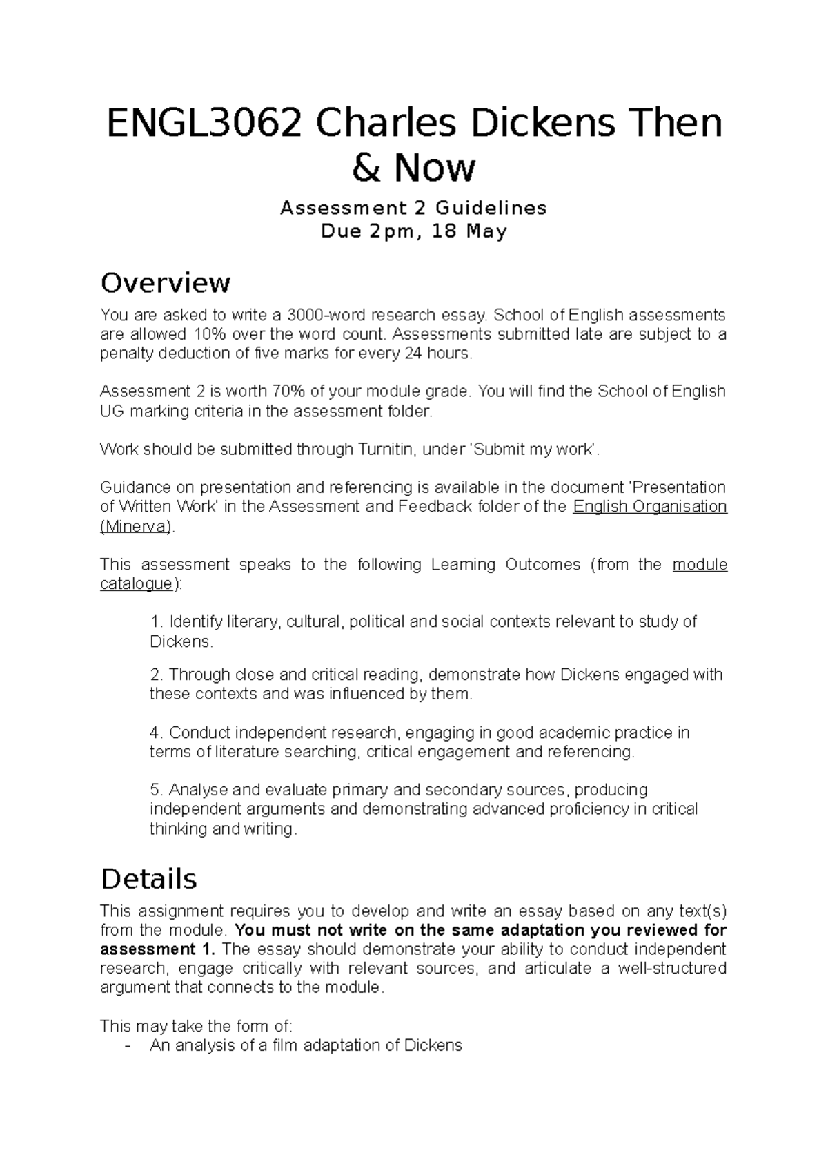 ENGL3062 Research Essay Guidelines on Charles Dickens - Studocu