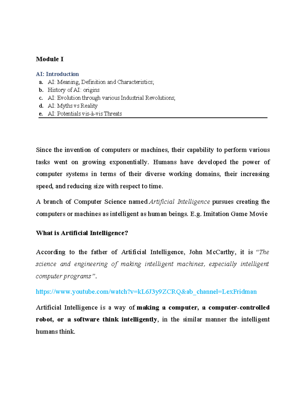 AIB Module I BB 2206: Intro to AI, History, and Applications - Studocu