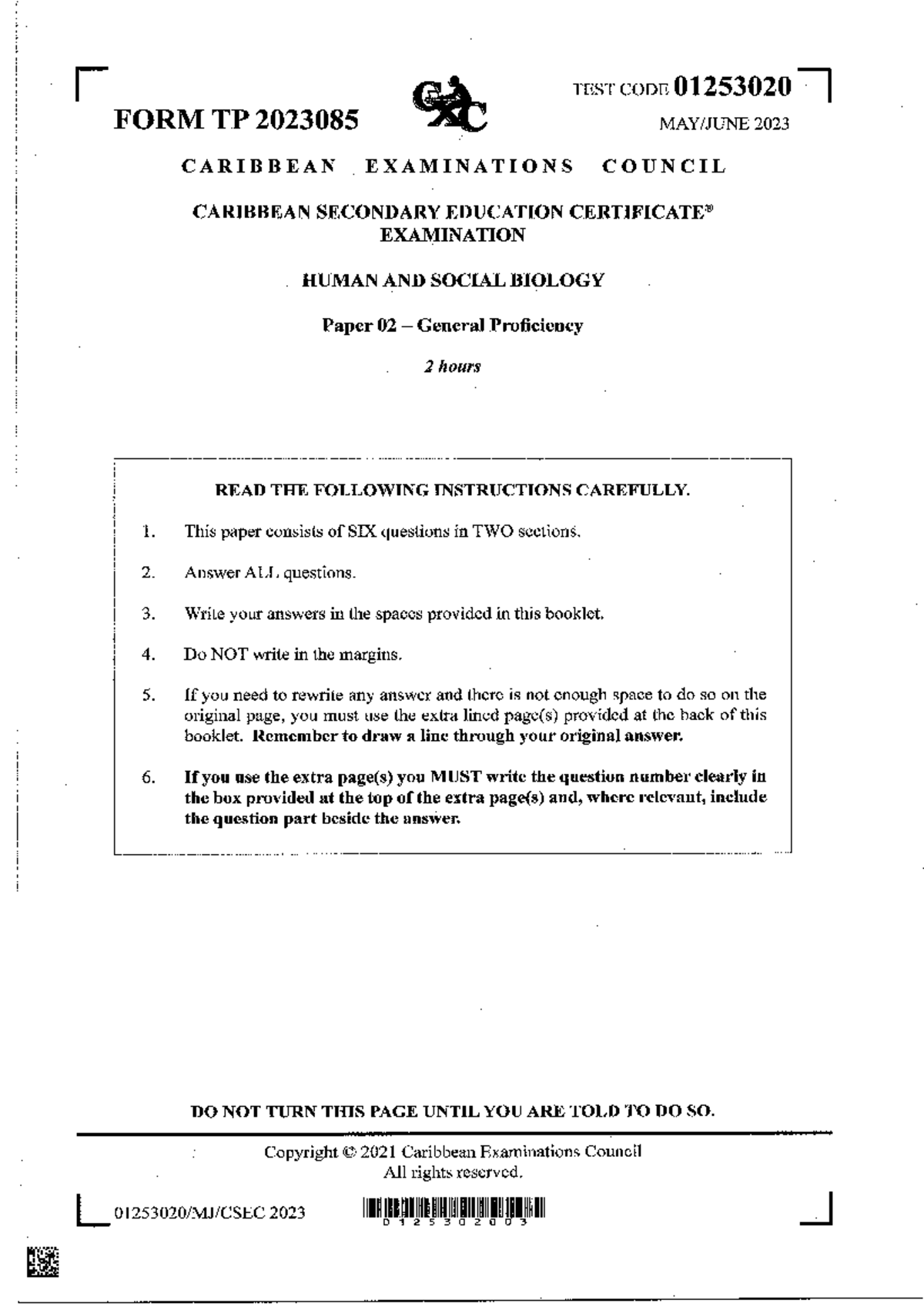CSEC Human and Social Biology P2 2023: Health Issues & Genetics ...