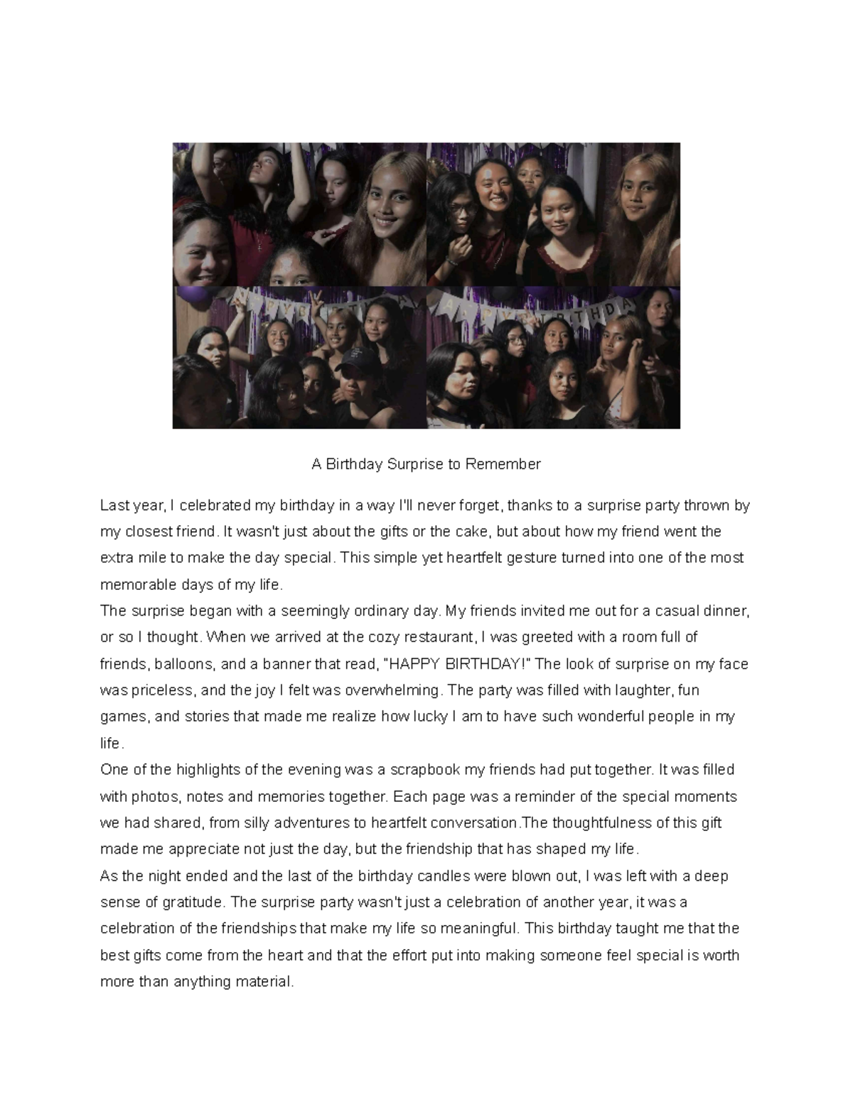 Birthday Celebration Reflection: A Memorable Surprise Party - Studocu