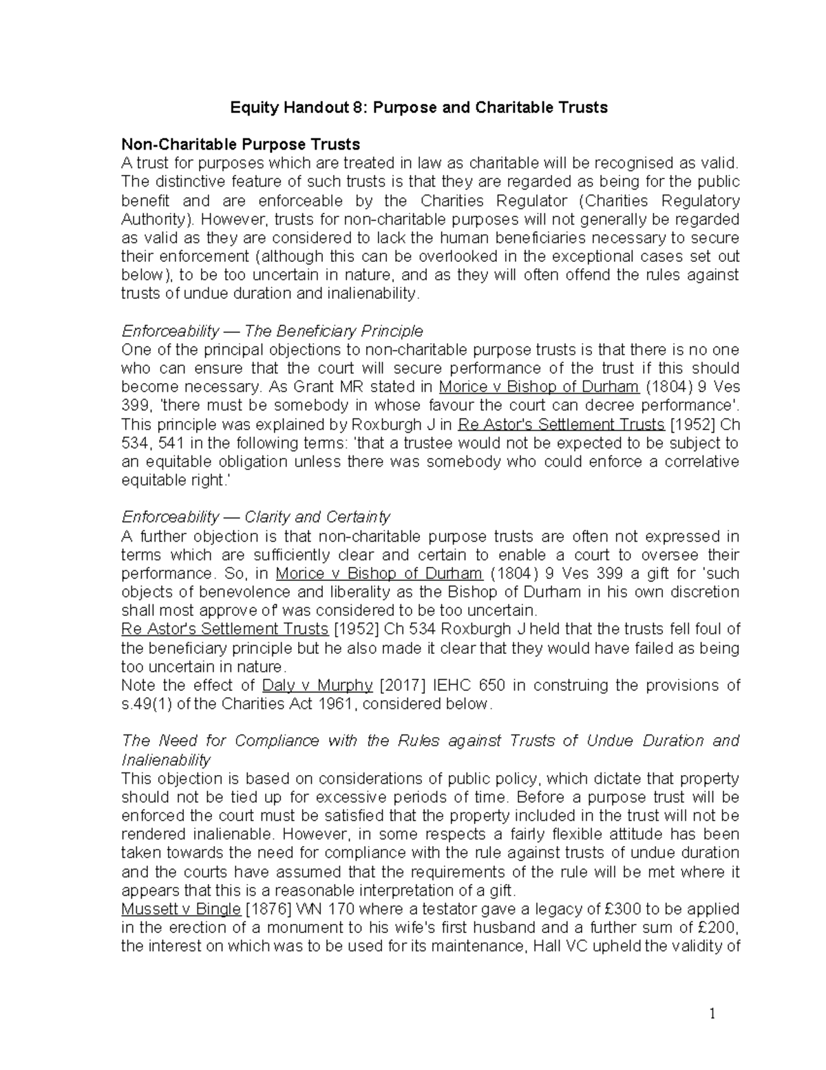 Equity Handout 8: Understanding Purpose and Charitable Trusts - Studocu
