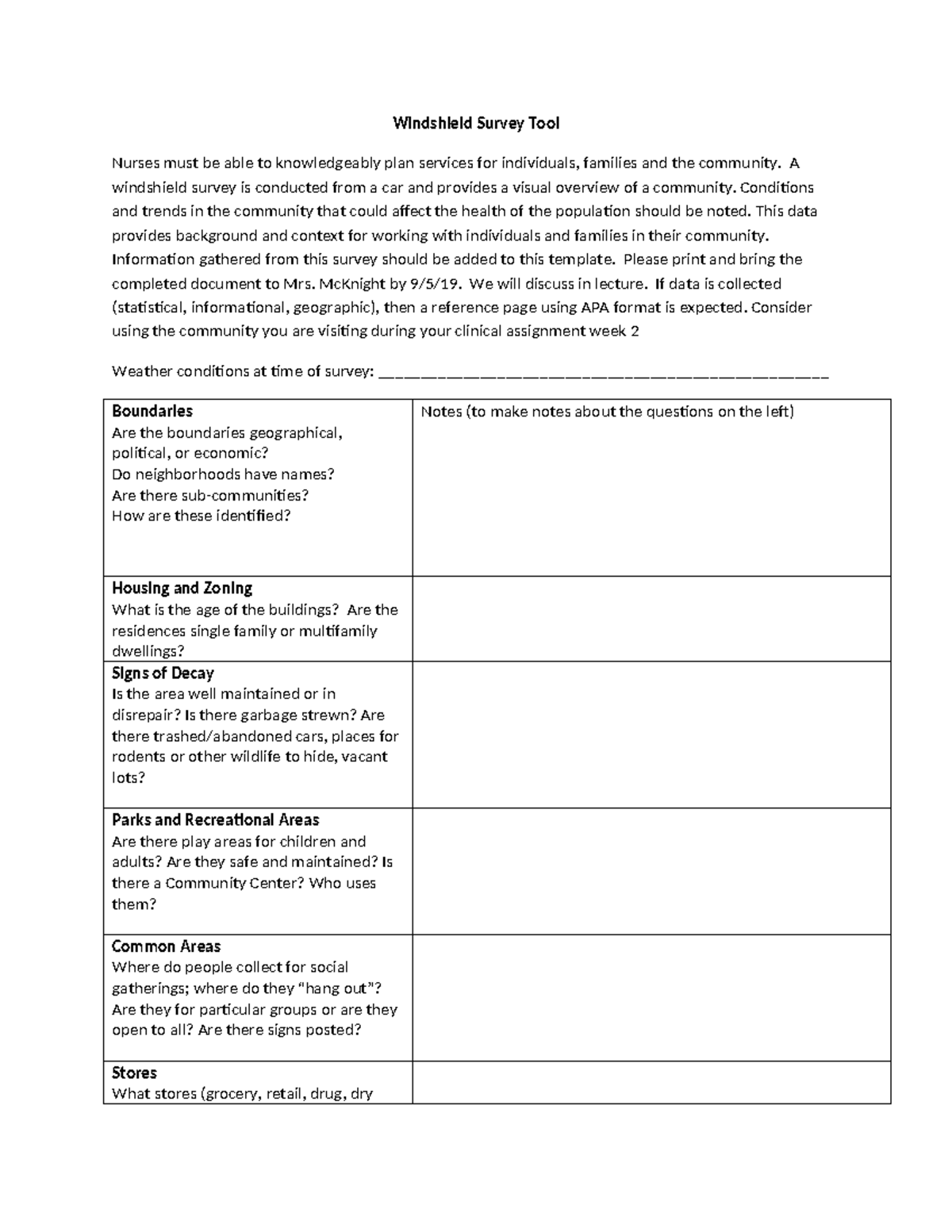 NURS 312: Windshield Survey Tool for Community Assessment - Studocu