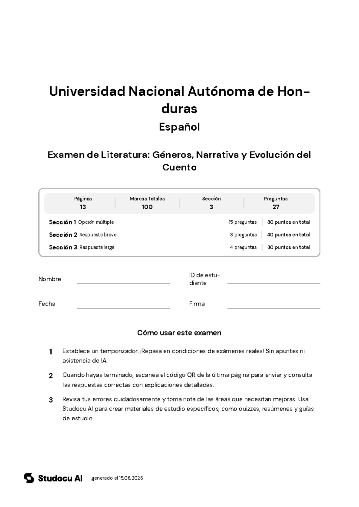 Examen de Literatura: Géneros y Evolución del Cuento - Studocu