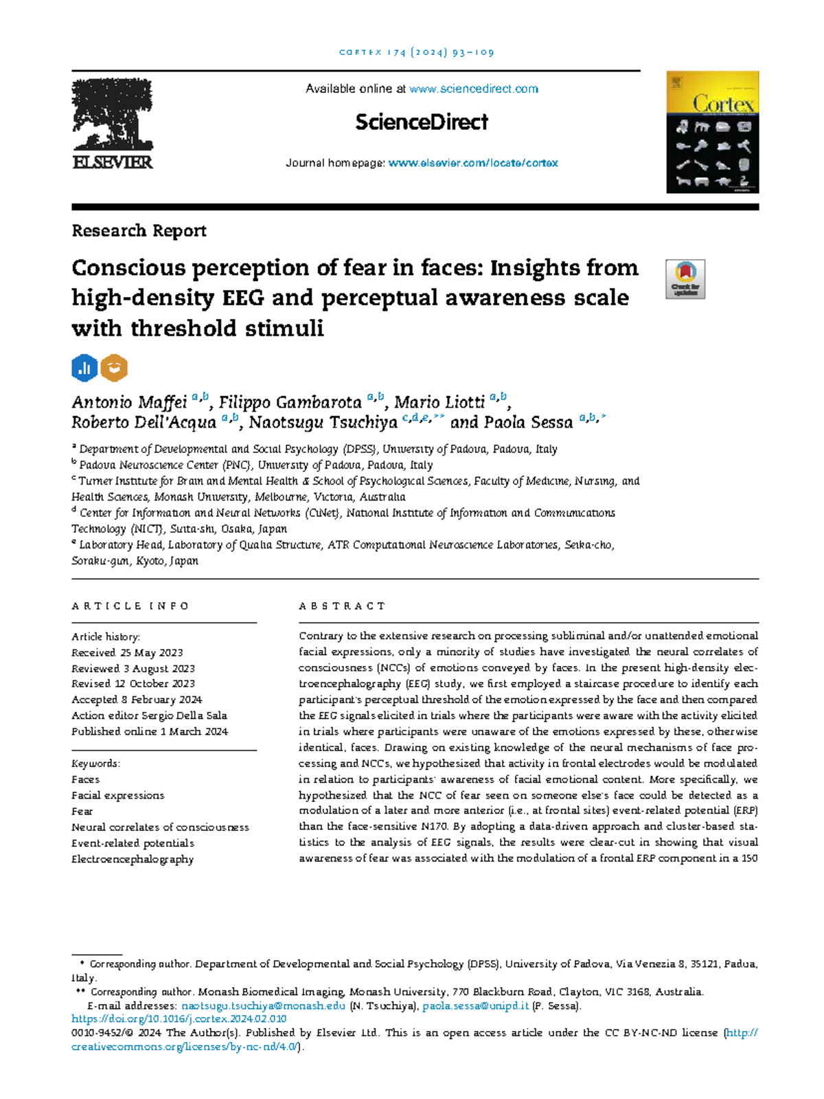 Conscious Perception of Fear in Faces: Insights from EEG (CORTEX 174 ...