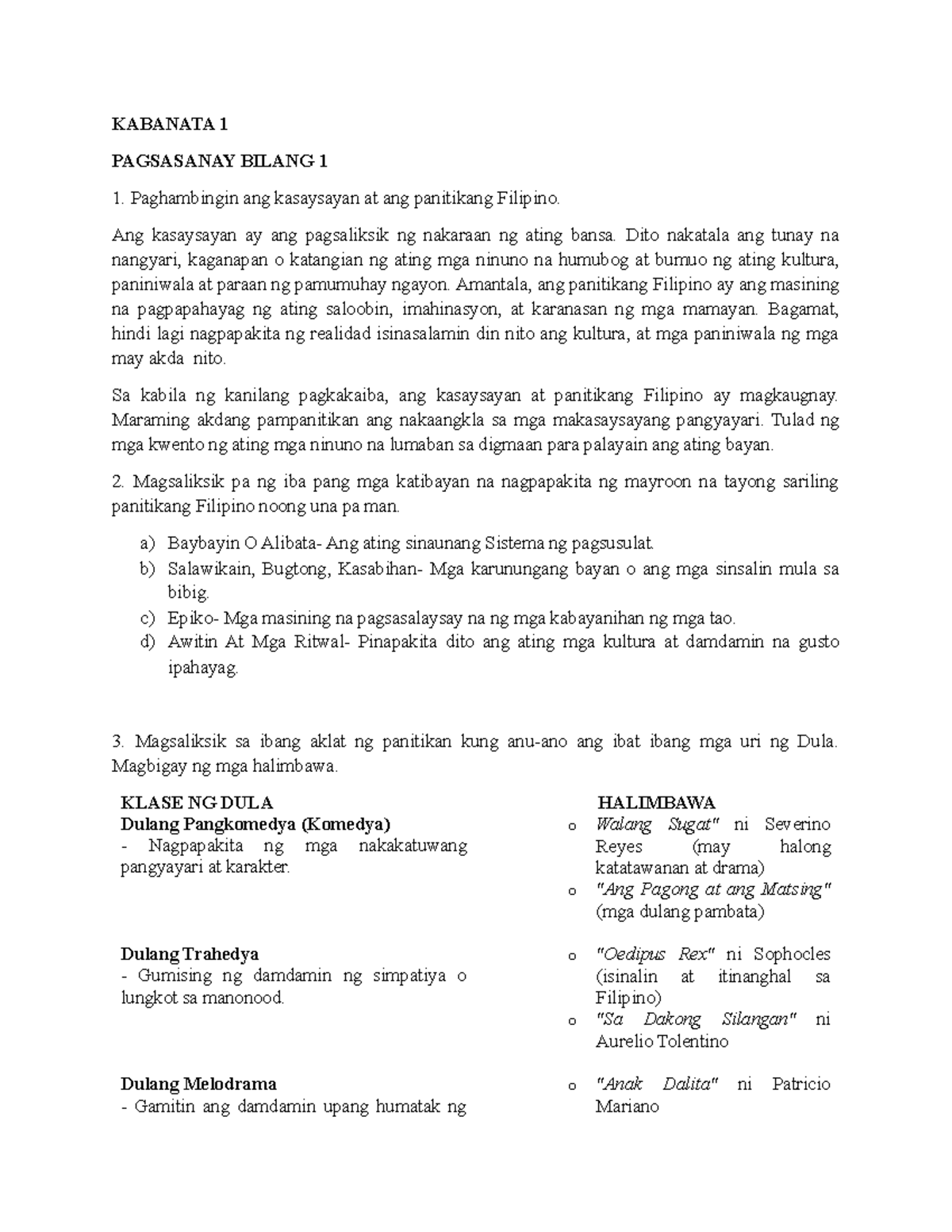 KABANATA 1: Pagsusuri ng Kasaysayan at Panitikan ng Filipino - Studocu