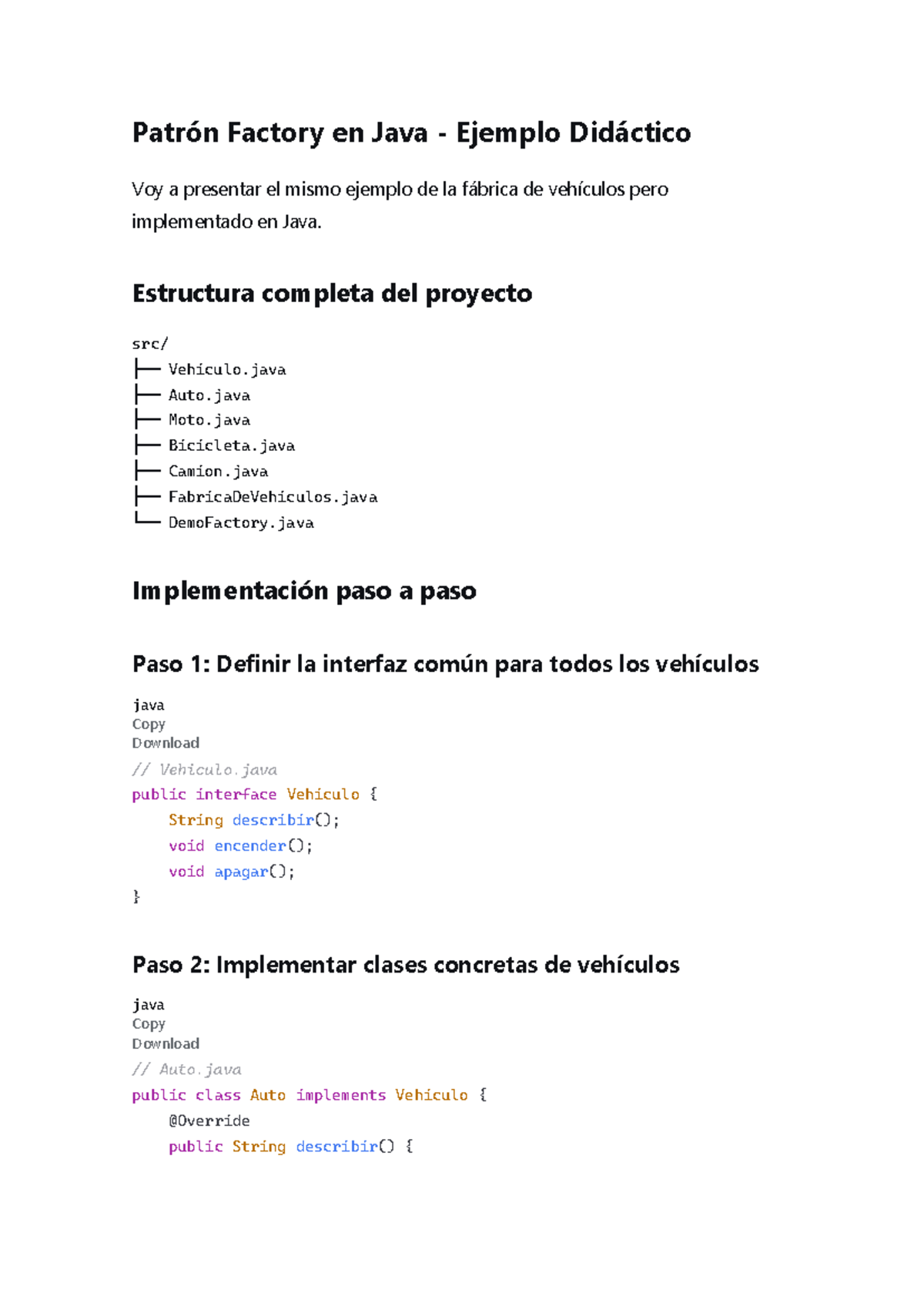 Patrón Factory en Java: Ejemplo Didáctico y Demostración - Studocu