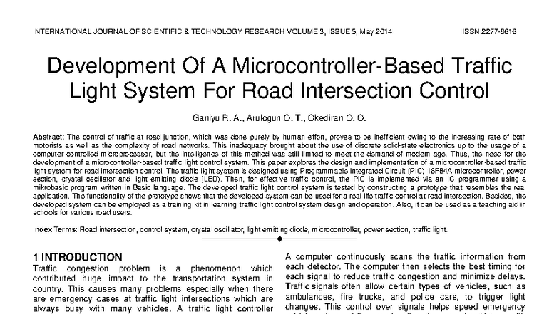 Development of a Traffic Light Control System for Road Intersections ...