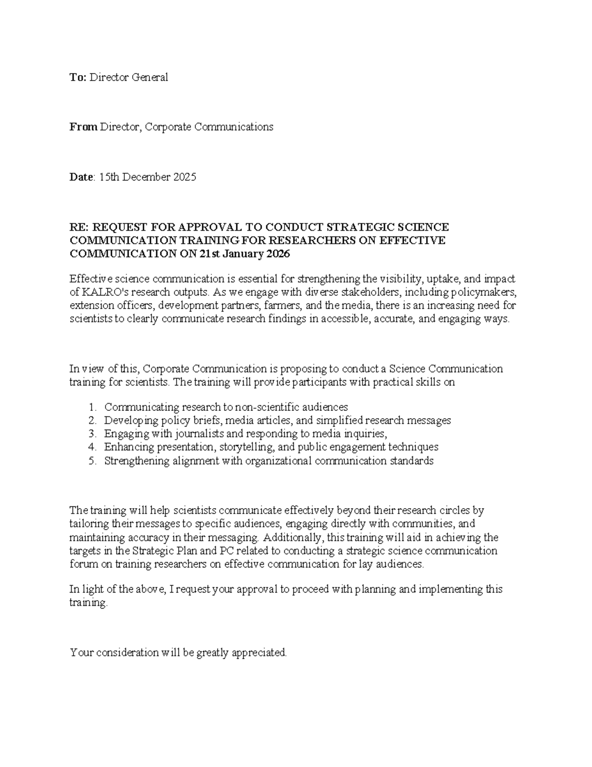 Approval Request: Strategic Science Communication Training for ...