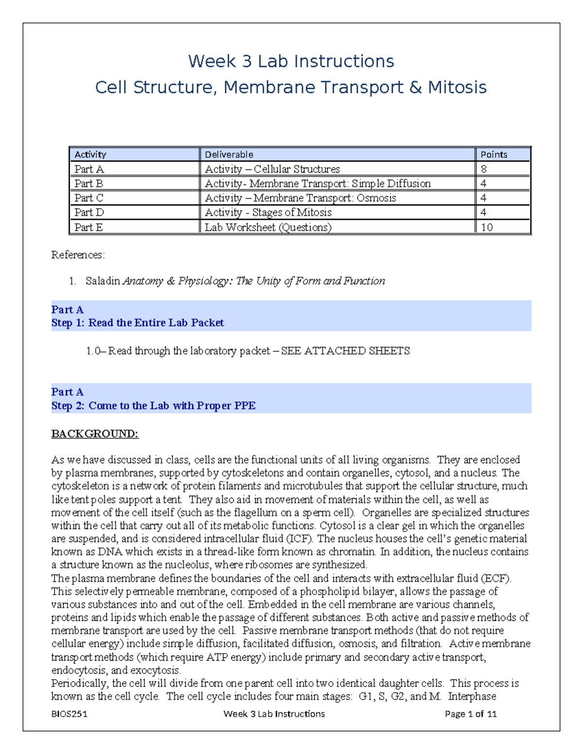 BIOS251 Week 3 Lab: Cell Structure, Membrane Transport & Mitosis Report ...