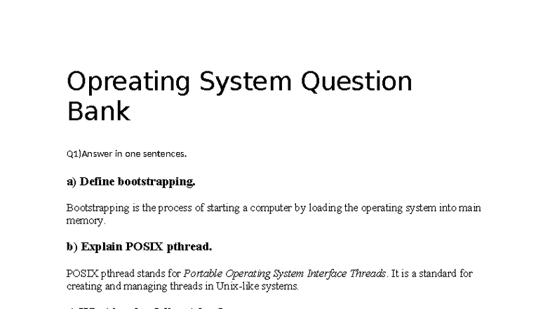 Operating System Question Bank: Key Concepts and Answers - Studocu