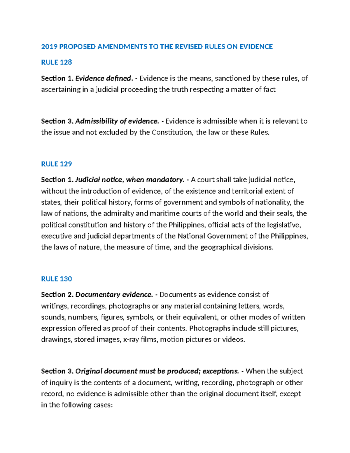 Revised Rules on Evidence (2019) - Key Amendments and Insights - Studocu