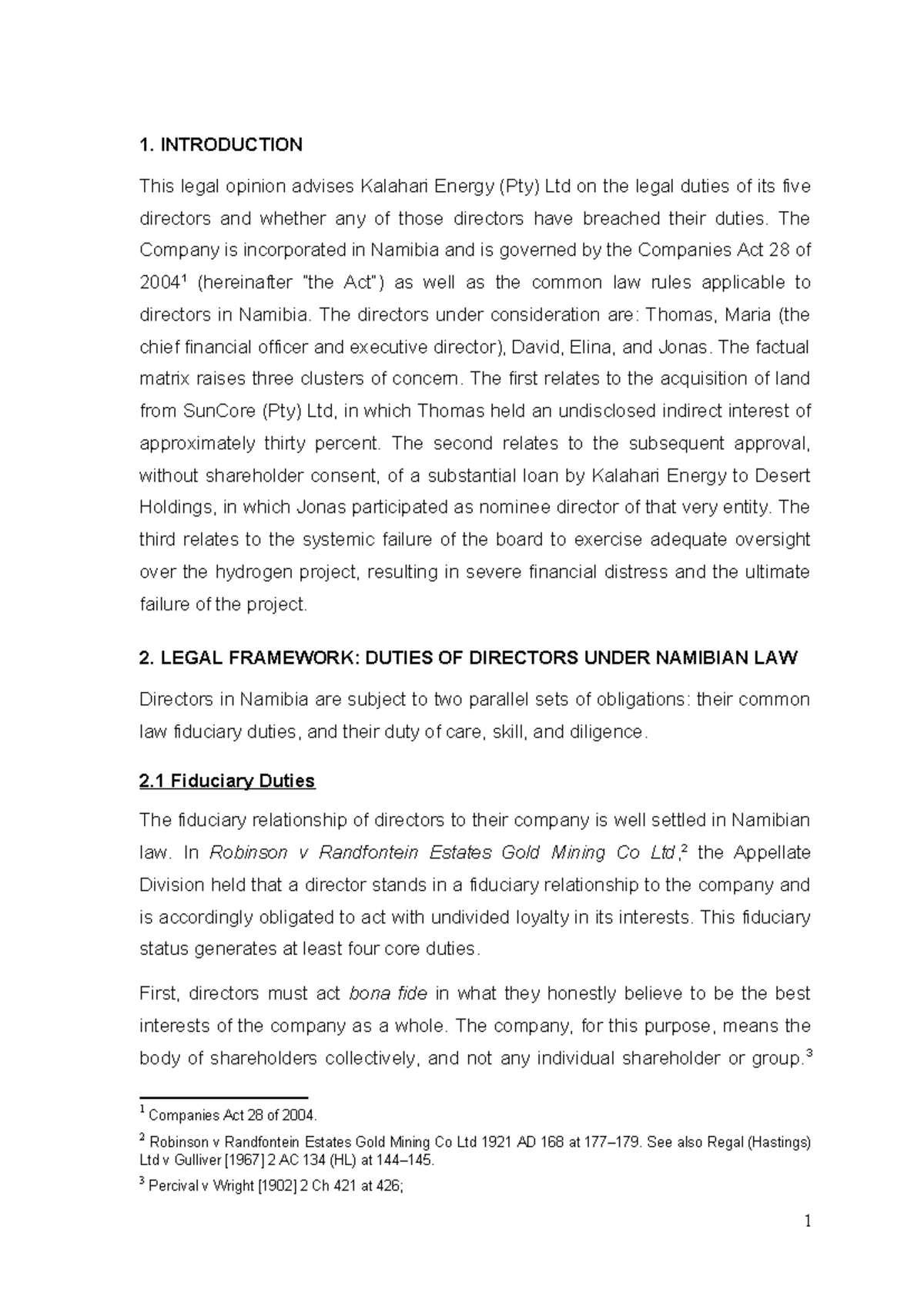 Legal Duties of Directors: Analysis of Kalahari Energy (Pty) Ltd - Studocu