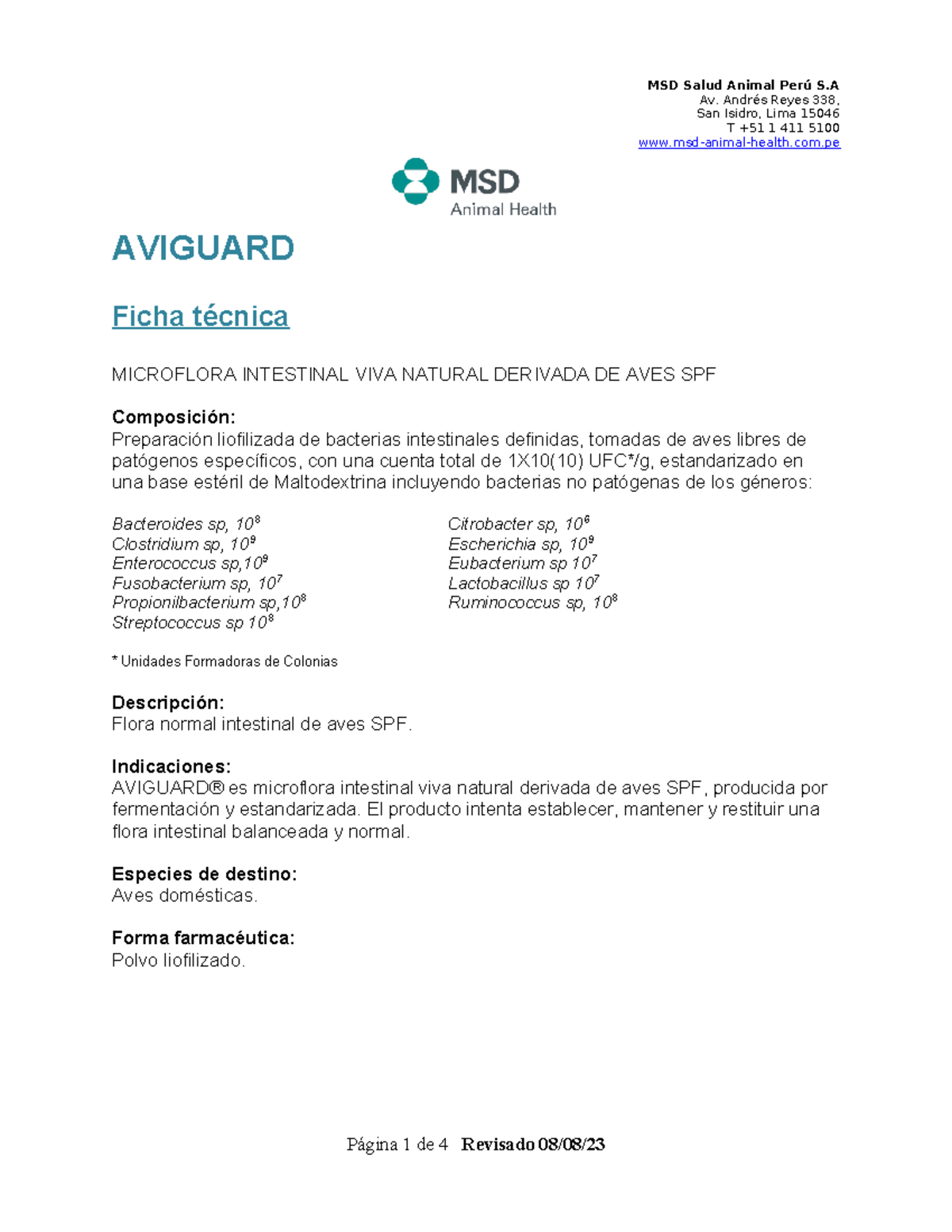 Aviguard-Ficha-tecnica - Av. Andrés Reyes 338, San Isidro, Lima 15046 T ...