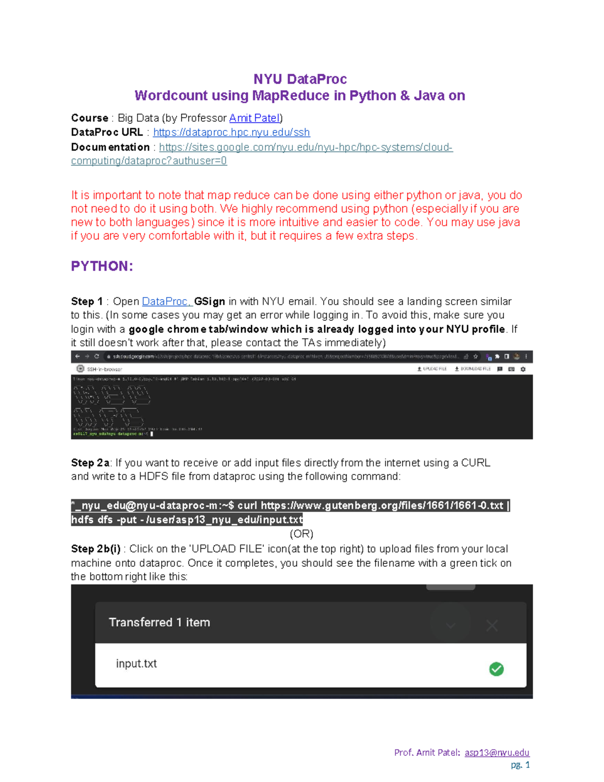 Map Reduce using Python & Java on NYU Dataproc - NYU DataProc Wordcount ...