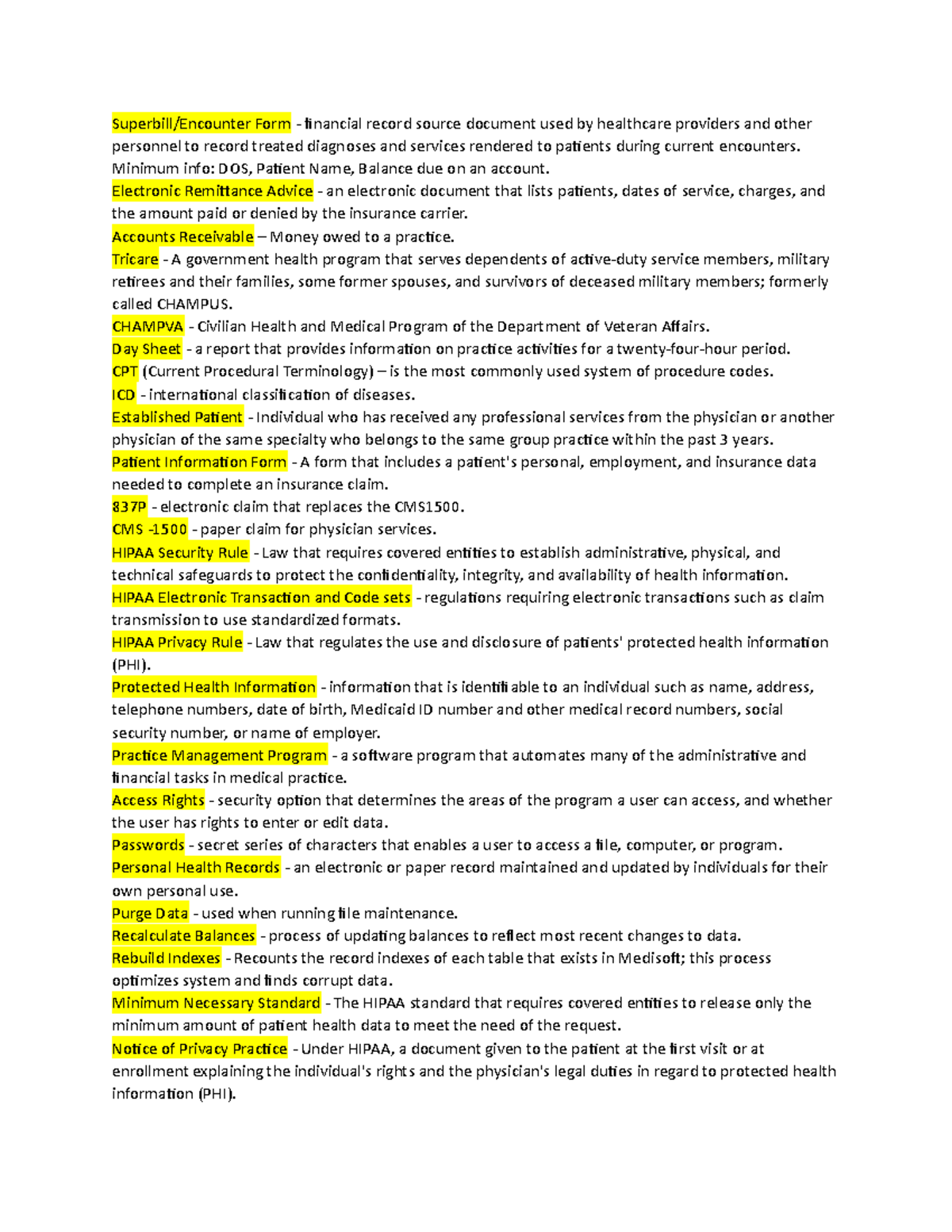 EHR Final Exam Study Guide: Key Concepts & Terminologies - Studocu