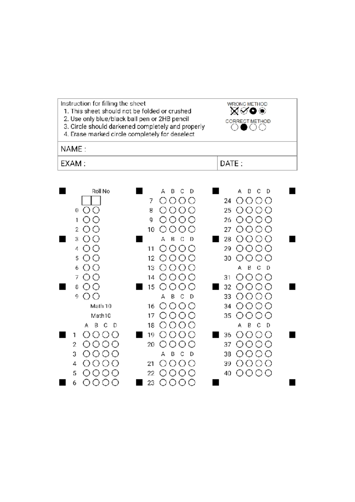 Instructions for Filling the Sheet - Semi Final Exam 31 - Studocu
