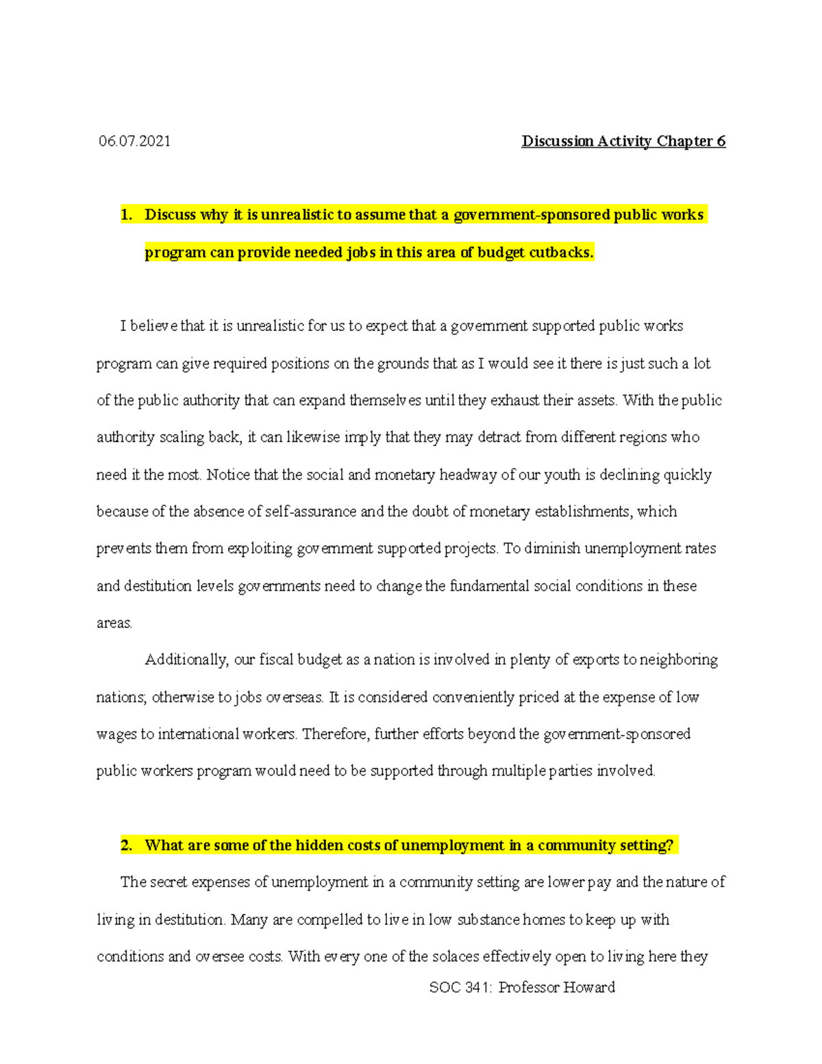 Assignments & Discussion Posts - SOC 341: Examining Community Issues ...