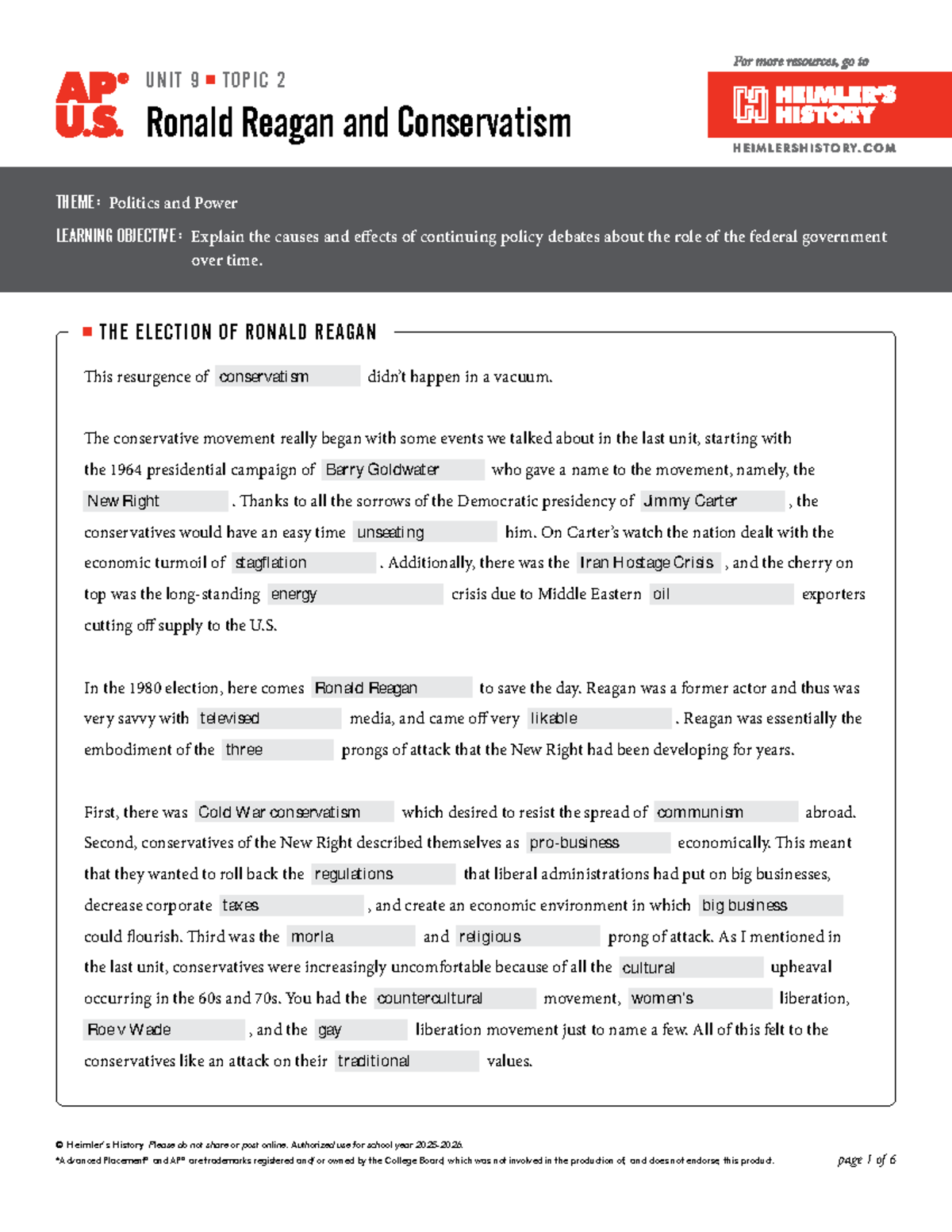 APUSH Unit 9 Topic 2: Reagan and Conservatism Noteguide - Studocu