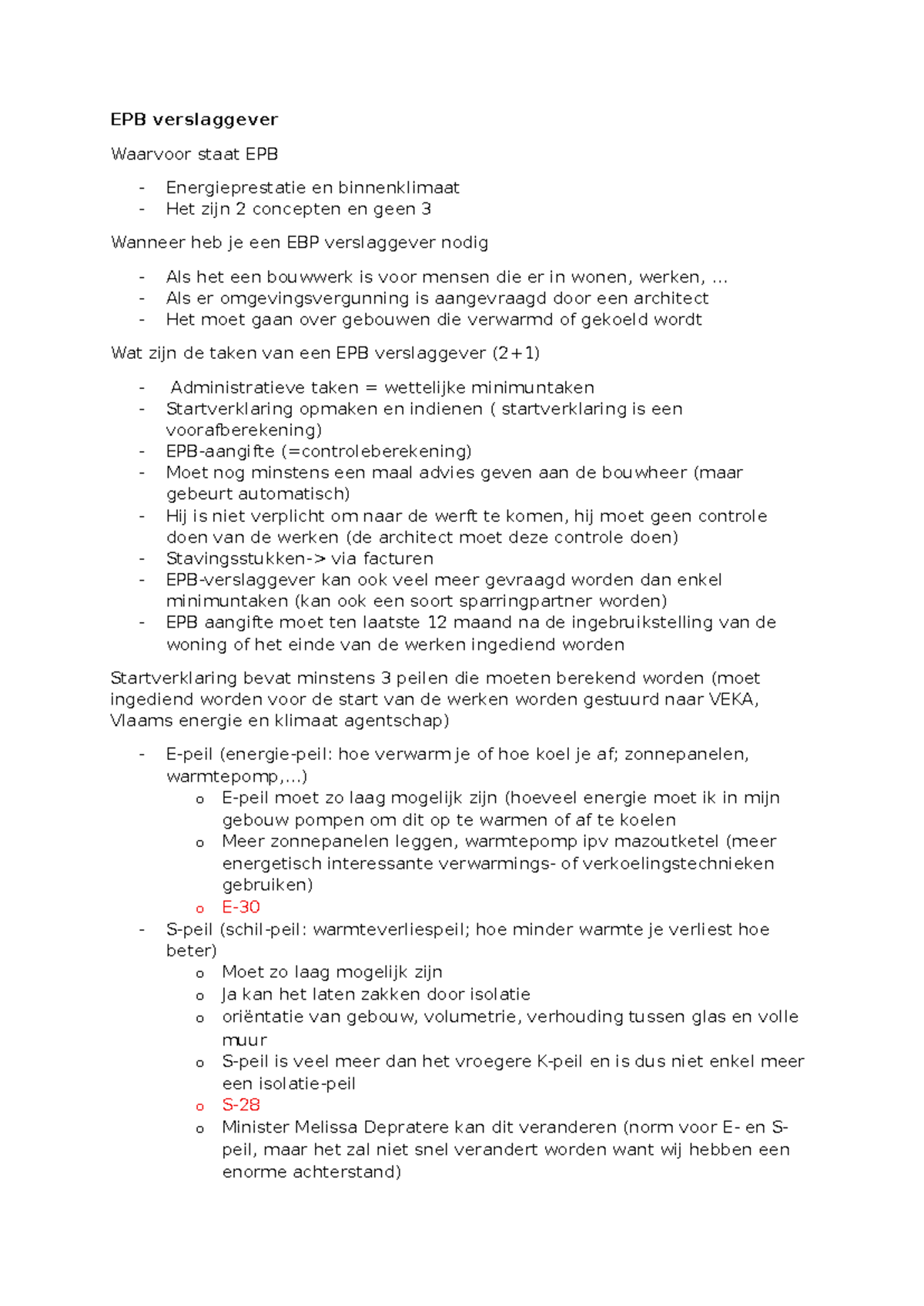 EPB Verslaggever: Taken en Verplichtingen in de Bouwsector - Studocu