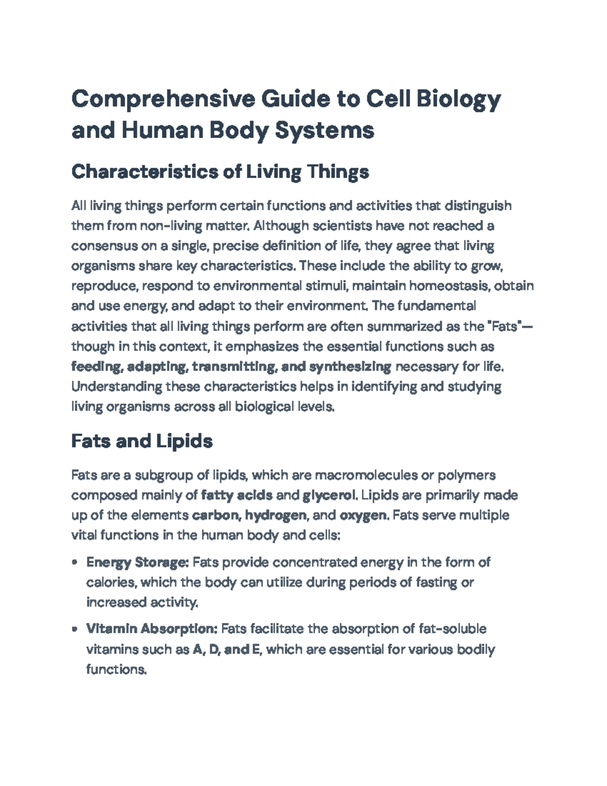 Comprehensive Review of Cell Biology & Human Body Systems (BIO101 ...