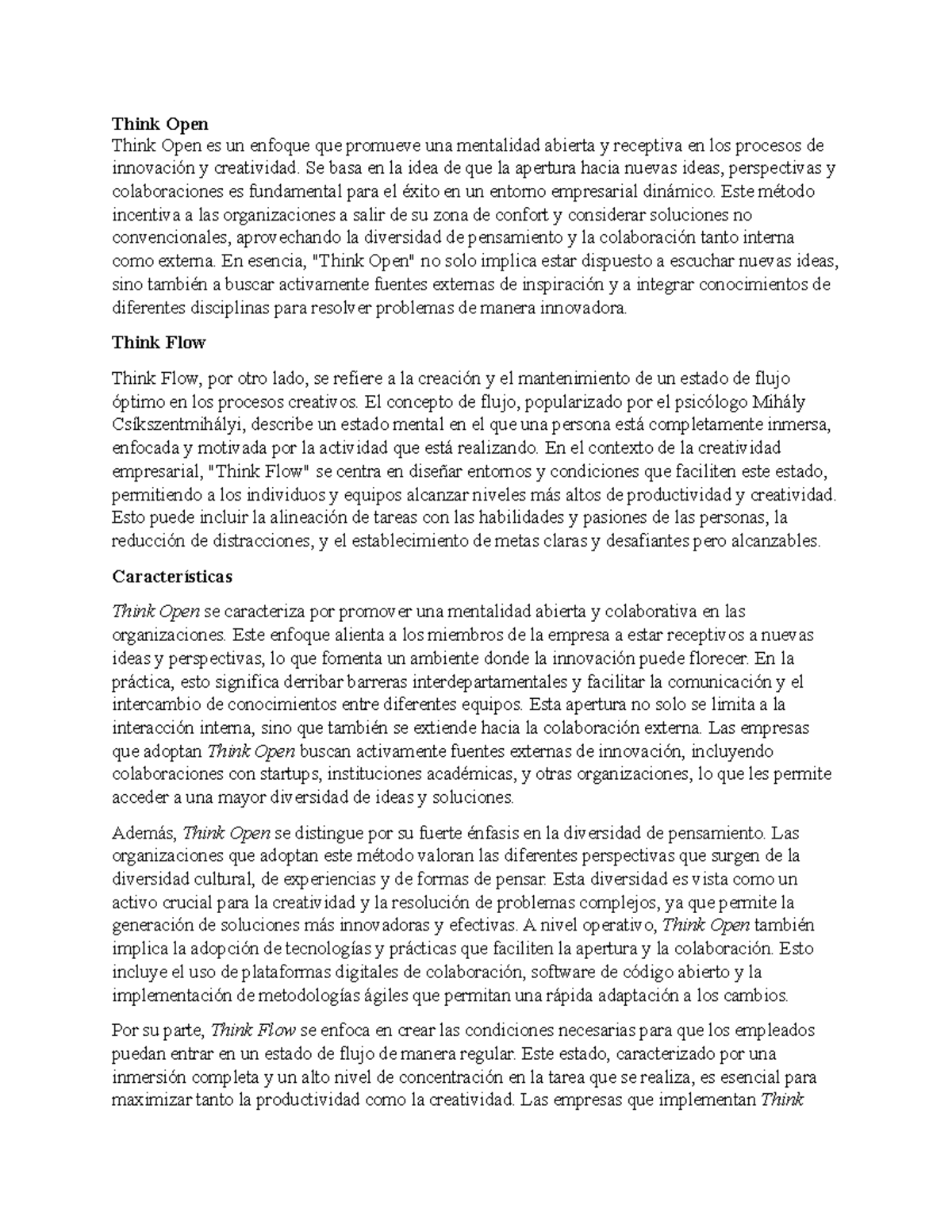 Estrategias de Innovación: Think Open y Think Flow en el Entorno Empresarial - Studocu