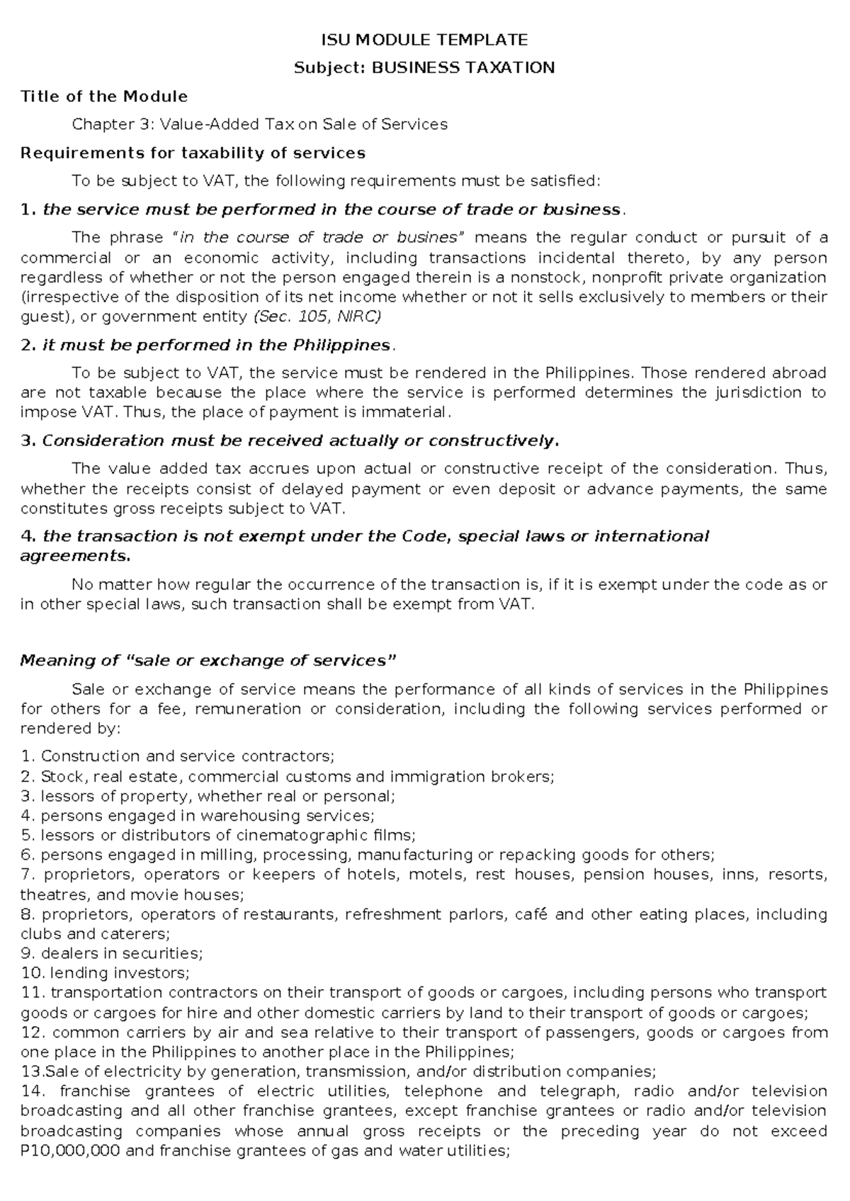 Chapter 4 Value Added Tax Sale of Services etc - ISU MODULE TEMPLATE ...