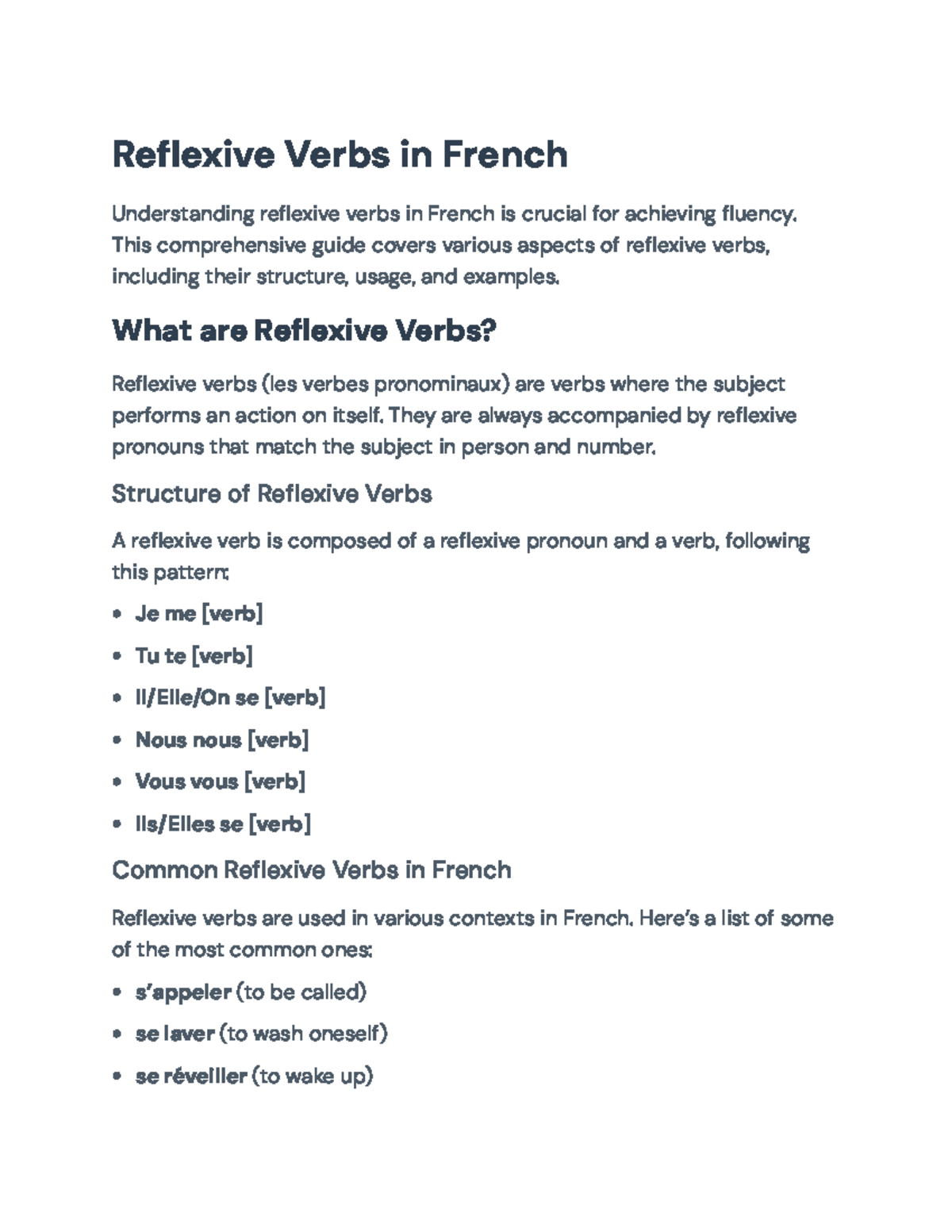Reflexive Verbs in French: Structure, Usage, and Conjugation Guide ...
