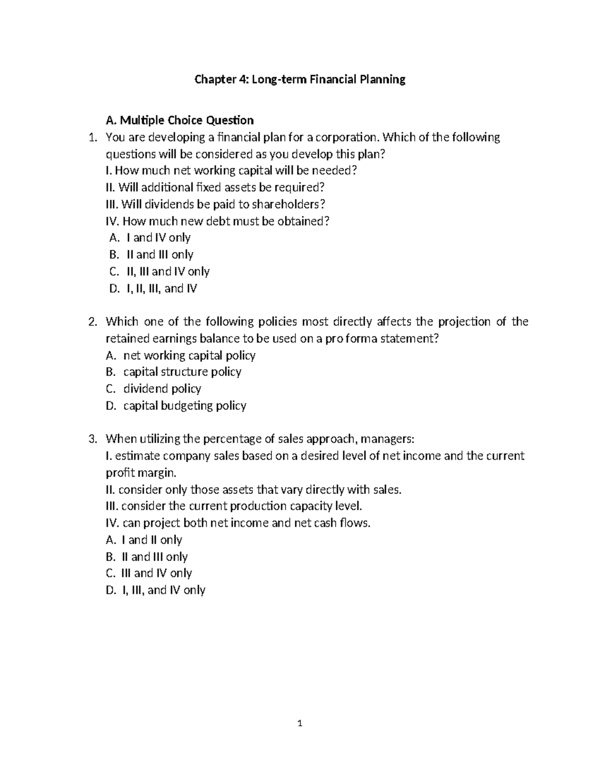 Chapter 4: Financial Planning Homework Questions and Answers - Studocu