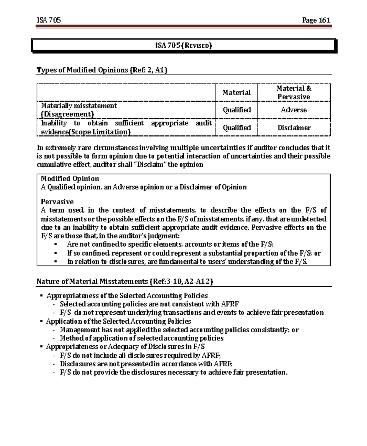 ISA 705 Final Exam Notes: Types of Modified Opinions and Audit Evidence ...