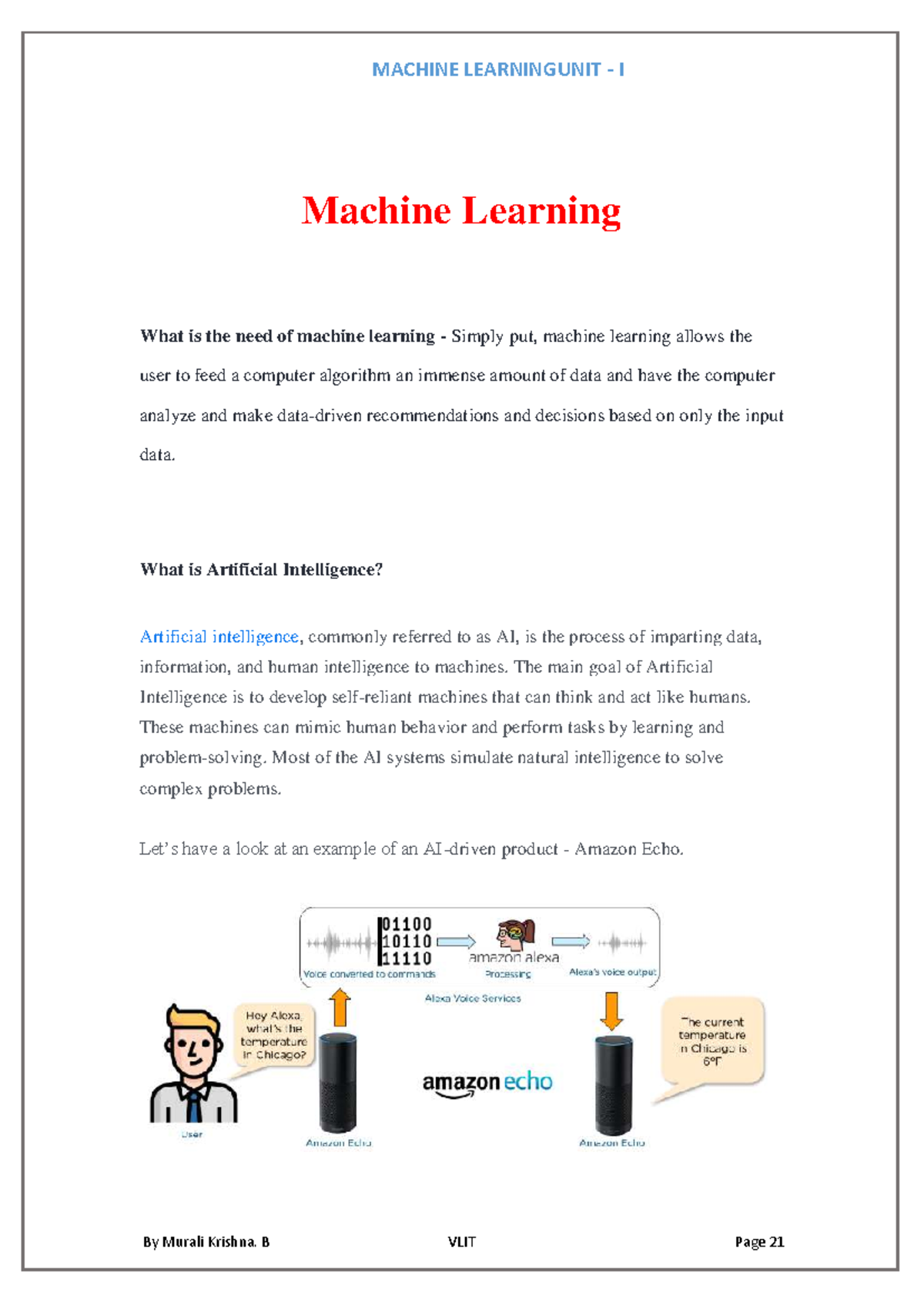 MACHINE LEARNING UNIT I: Fundamentals and Applications - Studocu