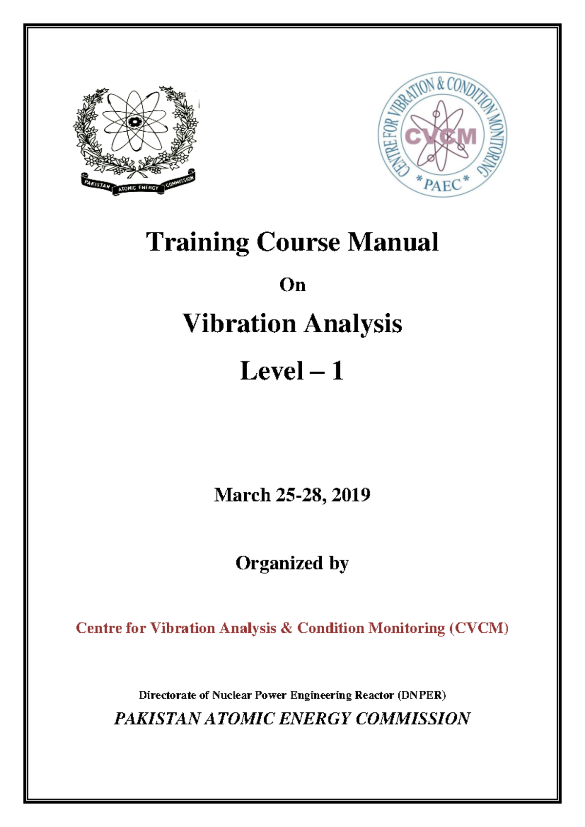 Training Course Manual: Vibration Analysis Level 1 - CVCM 2019 - Studocu