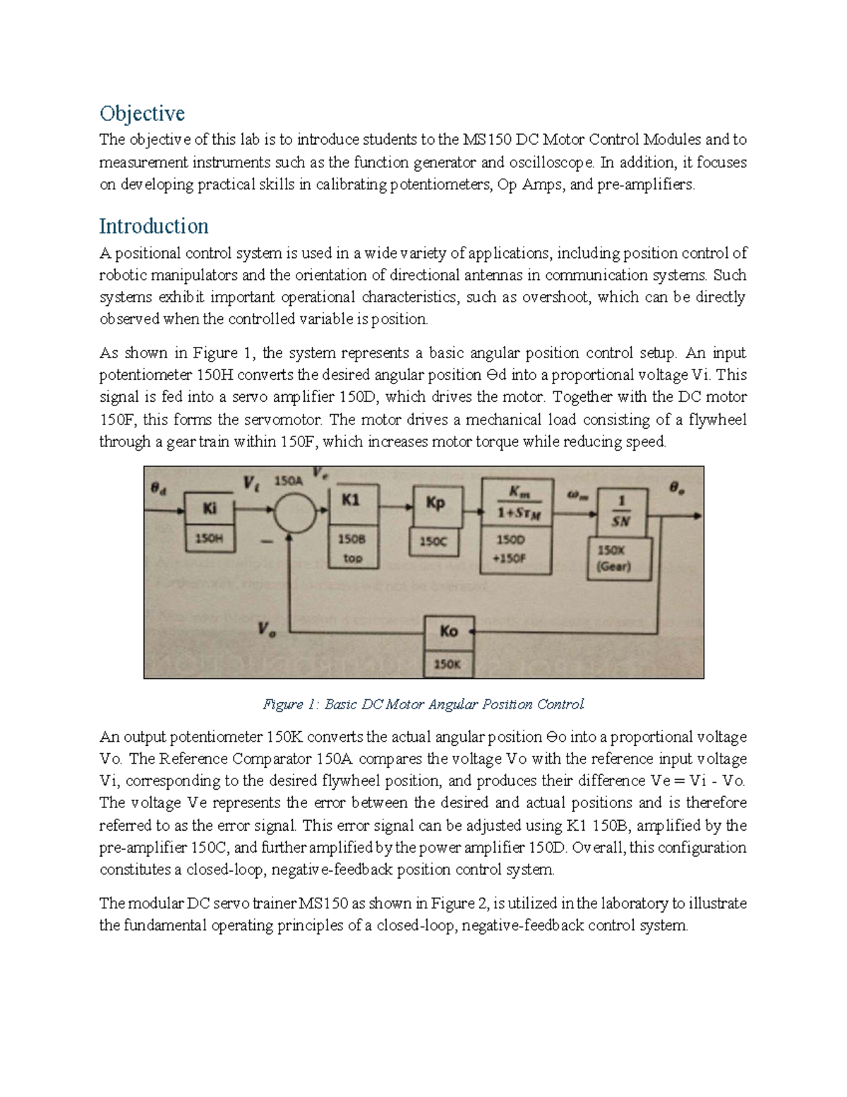 Mech 371 Lab Report 1: MS150 DC Motor Control System Analysis - Studocu