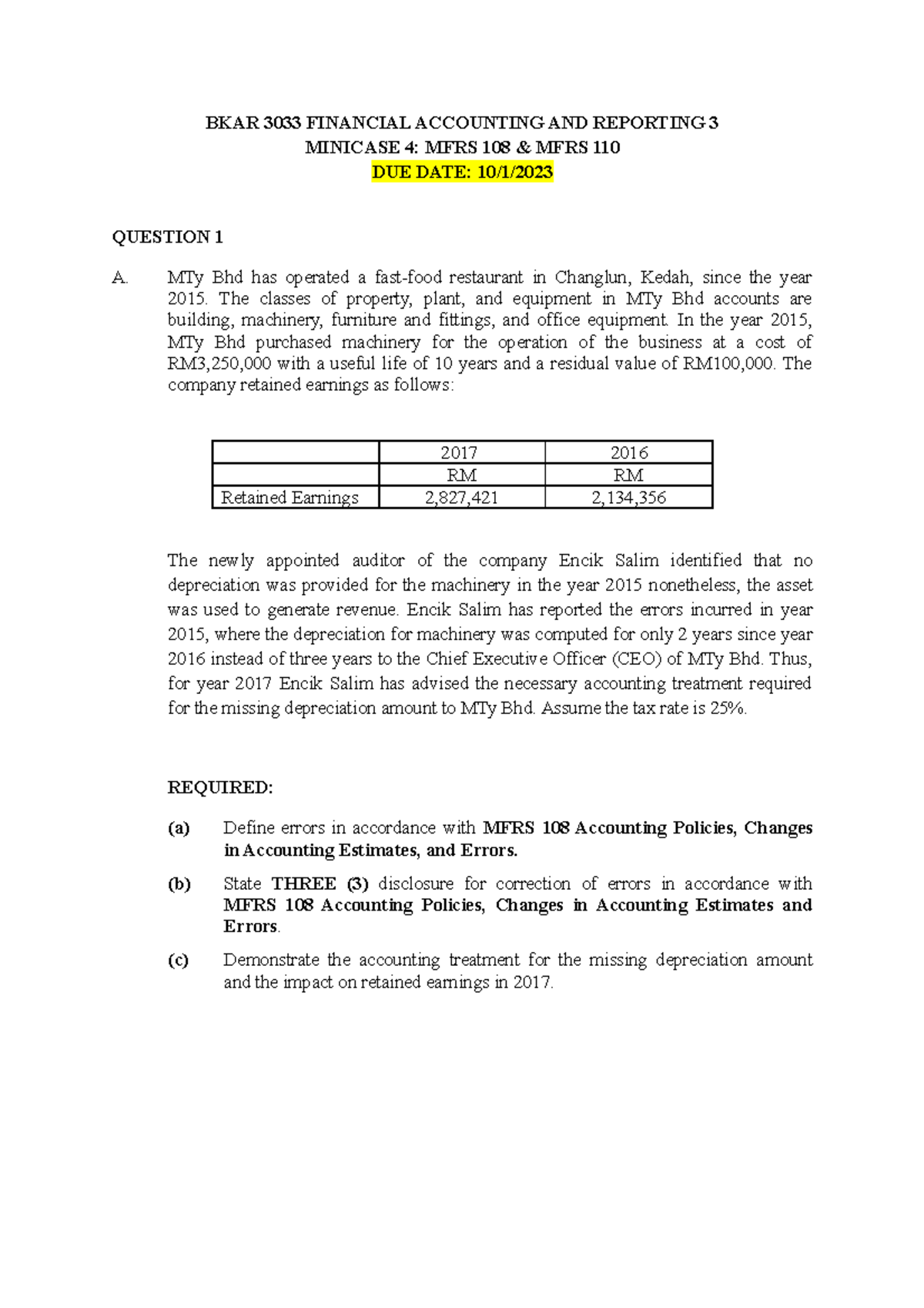 MINI CASE 4 Topic 5 Event - BKAR 3033 FINANCIAL ACCOUNTING AND ...