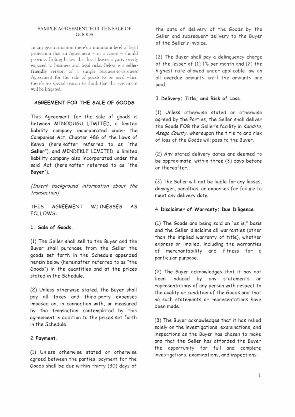 Sample Sales Agreement for Goods – Essential Guidelines - Studocu