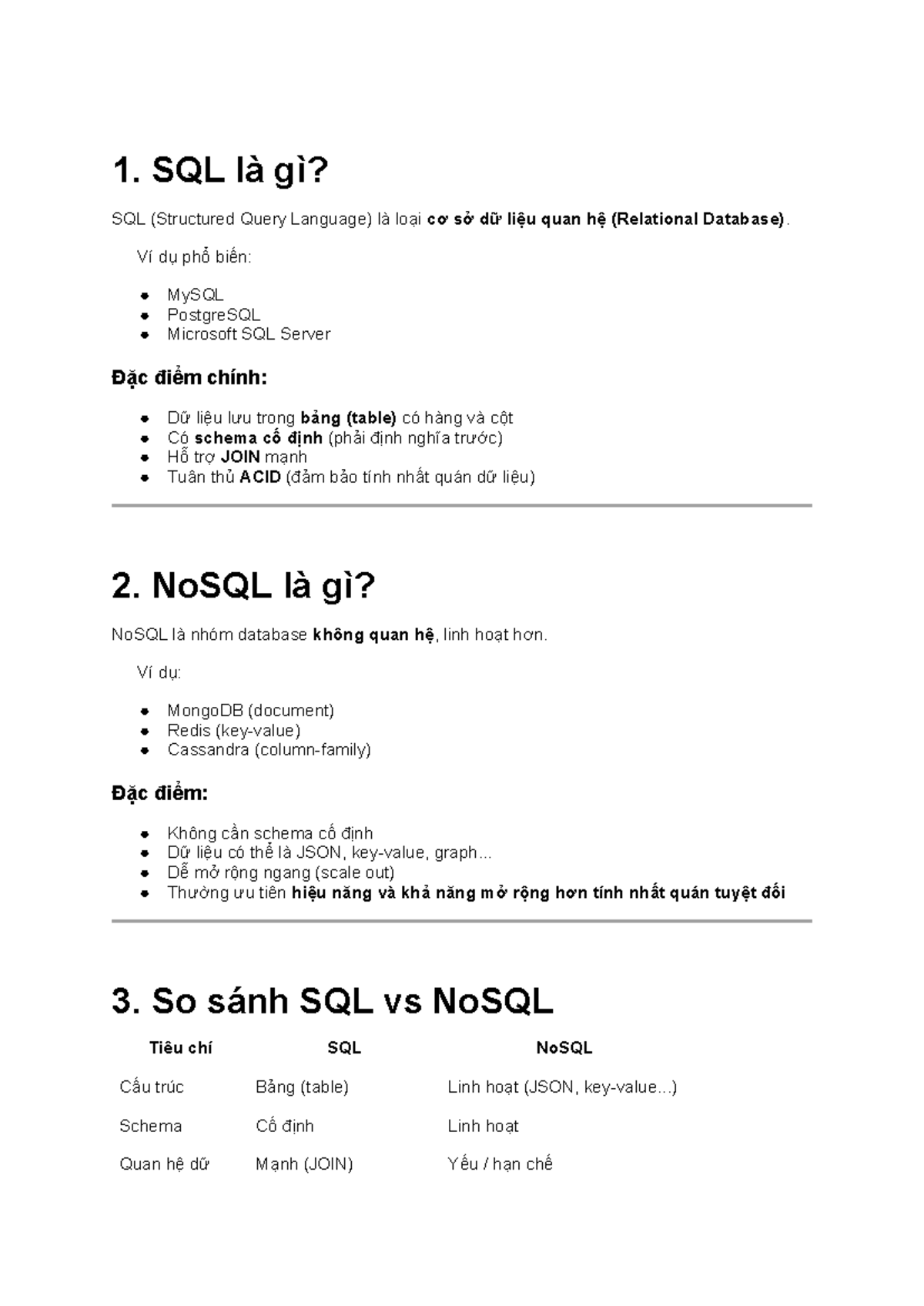 So sánh SQL vs NoSQL: Đặc điểm và Ứng dụng - Studocu